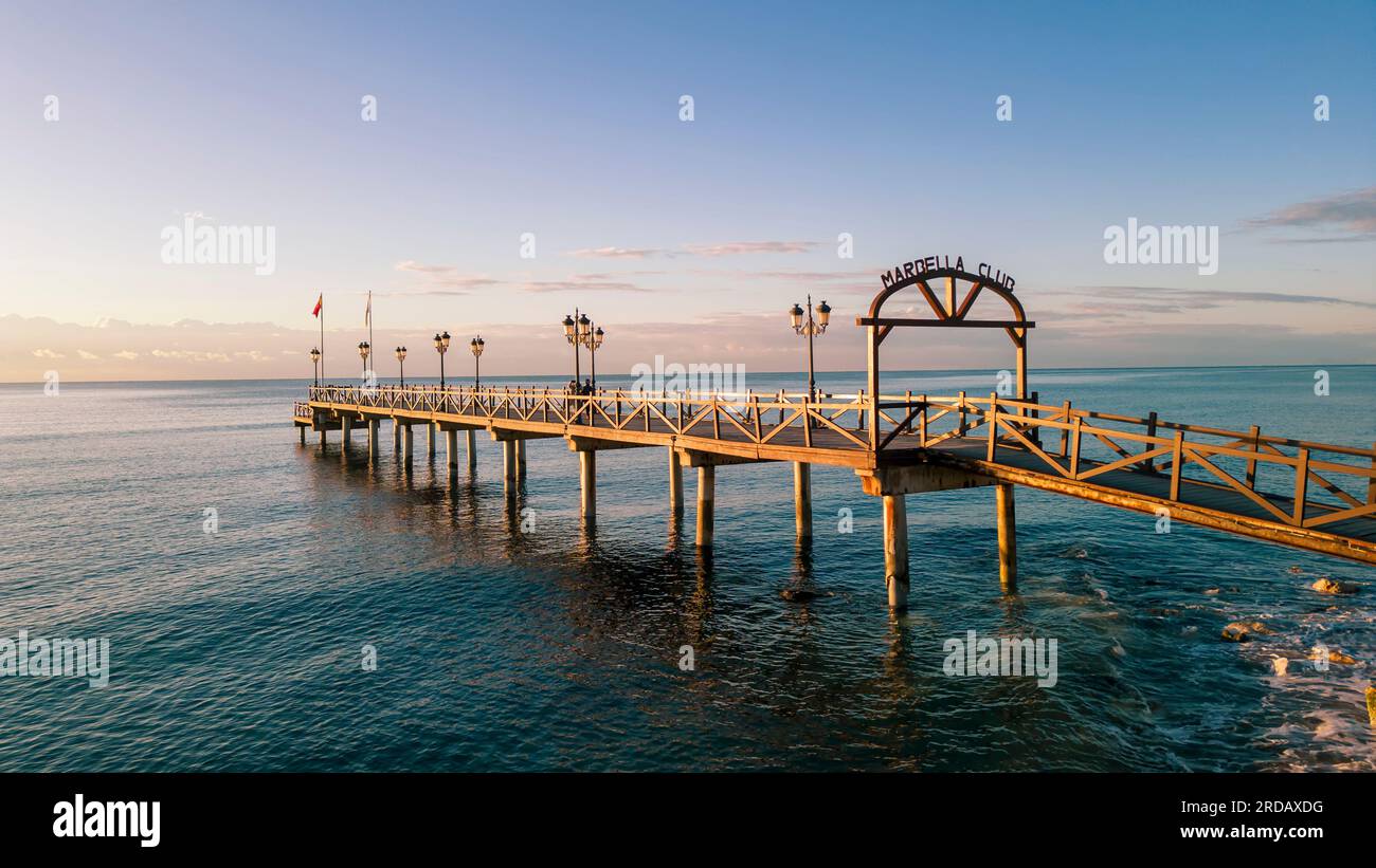 nice jetty on a beach in the town of Marbella on the Costa del Sol ...