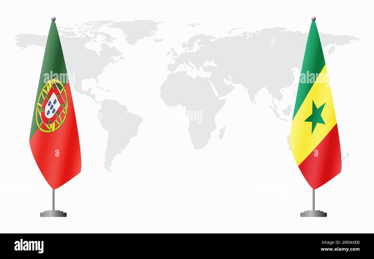 Portugal and Senegal flags for official meeting against background of ...