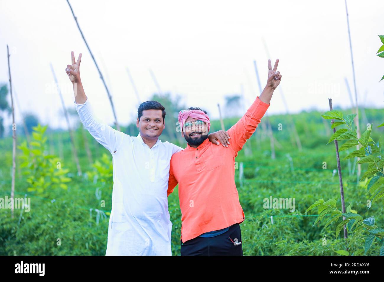 two indian farmer standing in farm, happy farmer , brothers Stock Photo ...