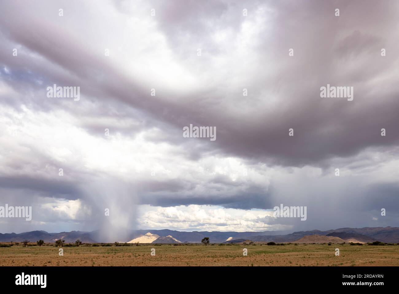 Rain start falling from the clouds over the Namib Desert in Namibia ...