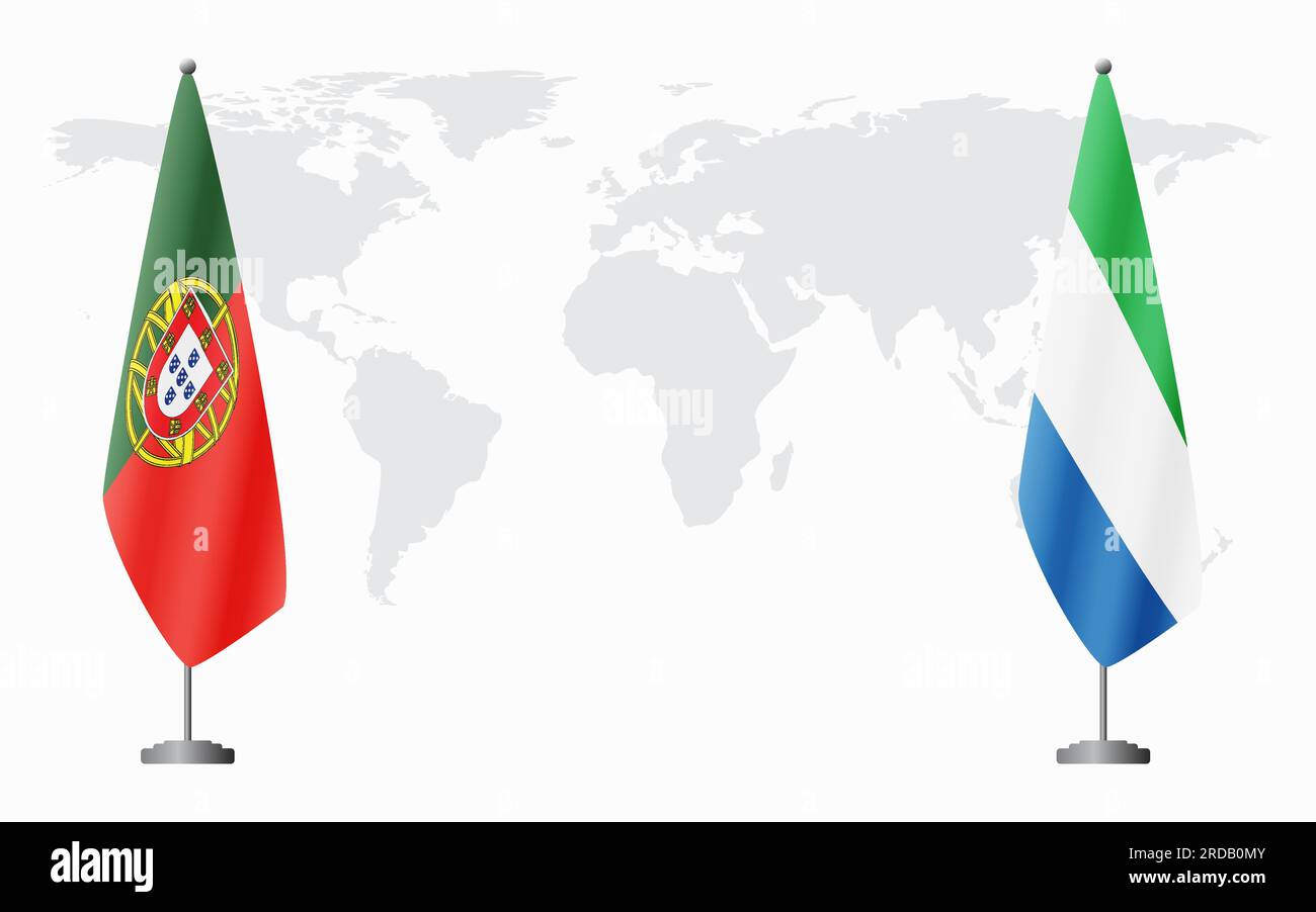 Portugal and Sierra Leone flags for official meeting against background ...