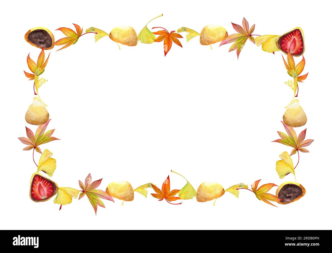 Watercolor hand drawn traditional Japanese sweets. Square frame of ...