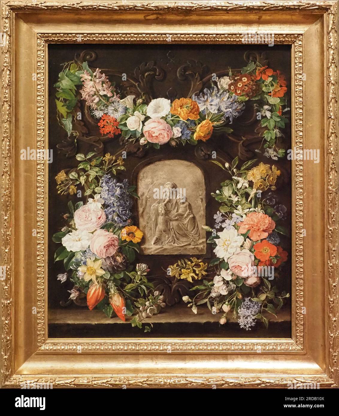 Flower Garland with Relief of the Madonna, oil on cavas, 1834. Creator ...