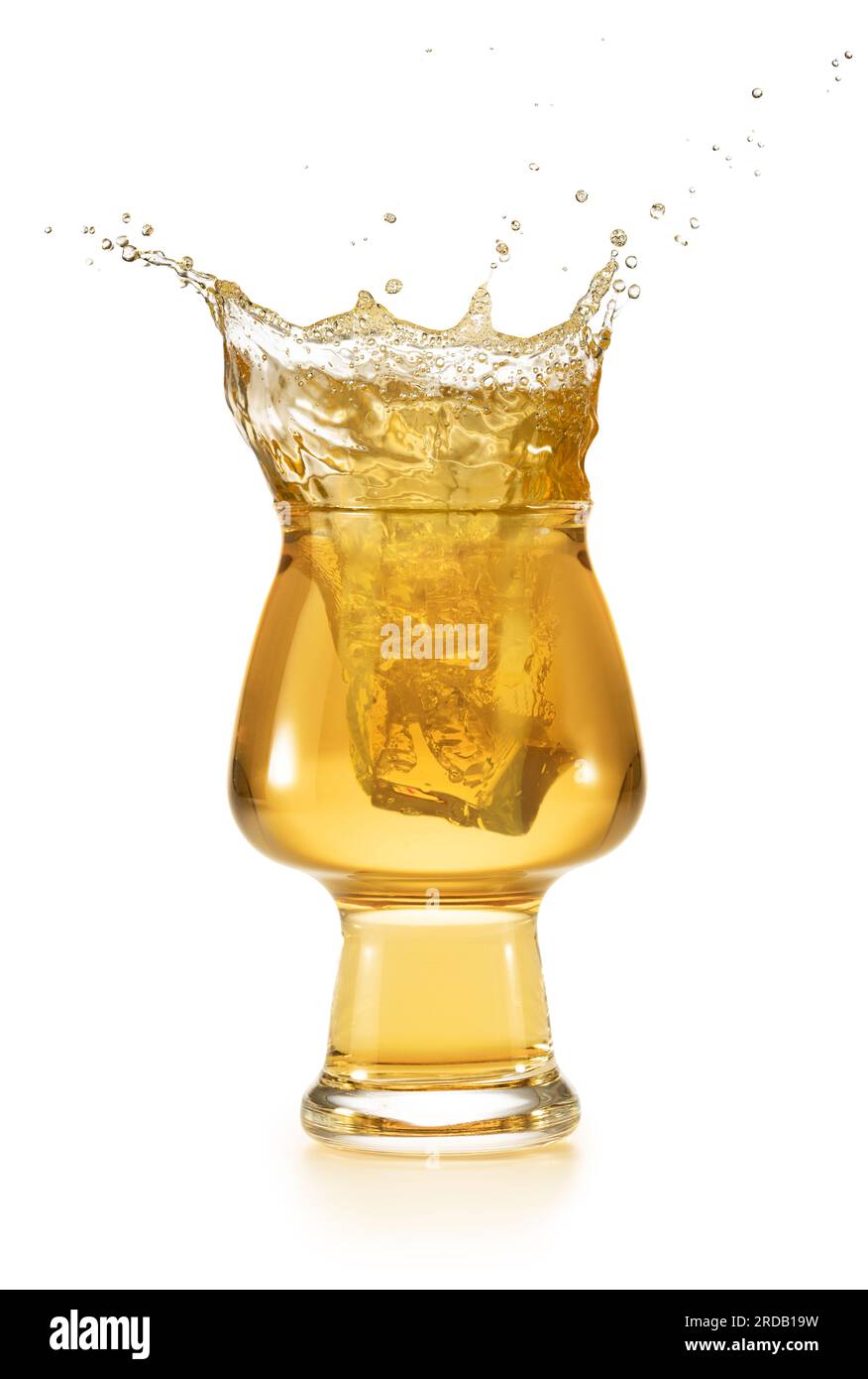 Ice cube falling inside a overflowing glass of iced tea. Real shot ...