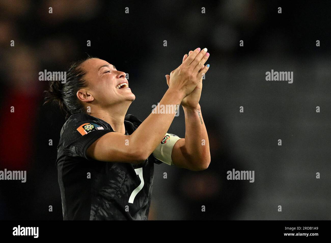 New Zealand's Ali Riley celebrates at the end of the Women's World Cup ...