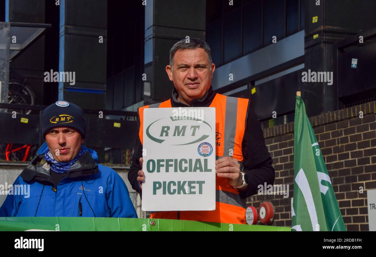 London, UK. 20th July 2023. RMT picket line outside Euston Station as ...