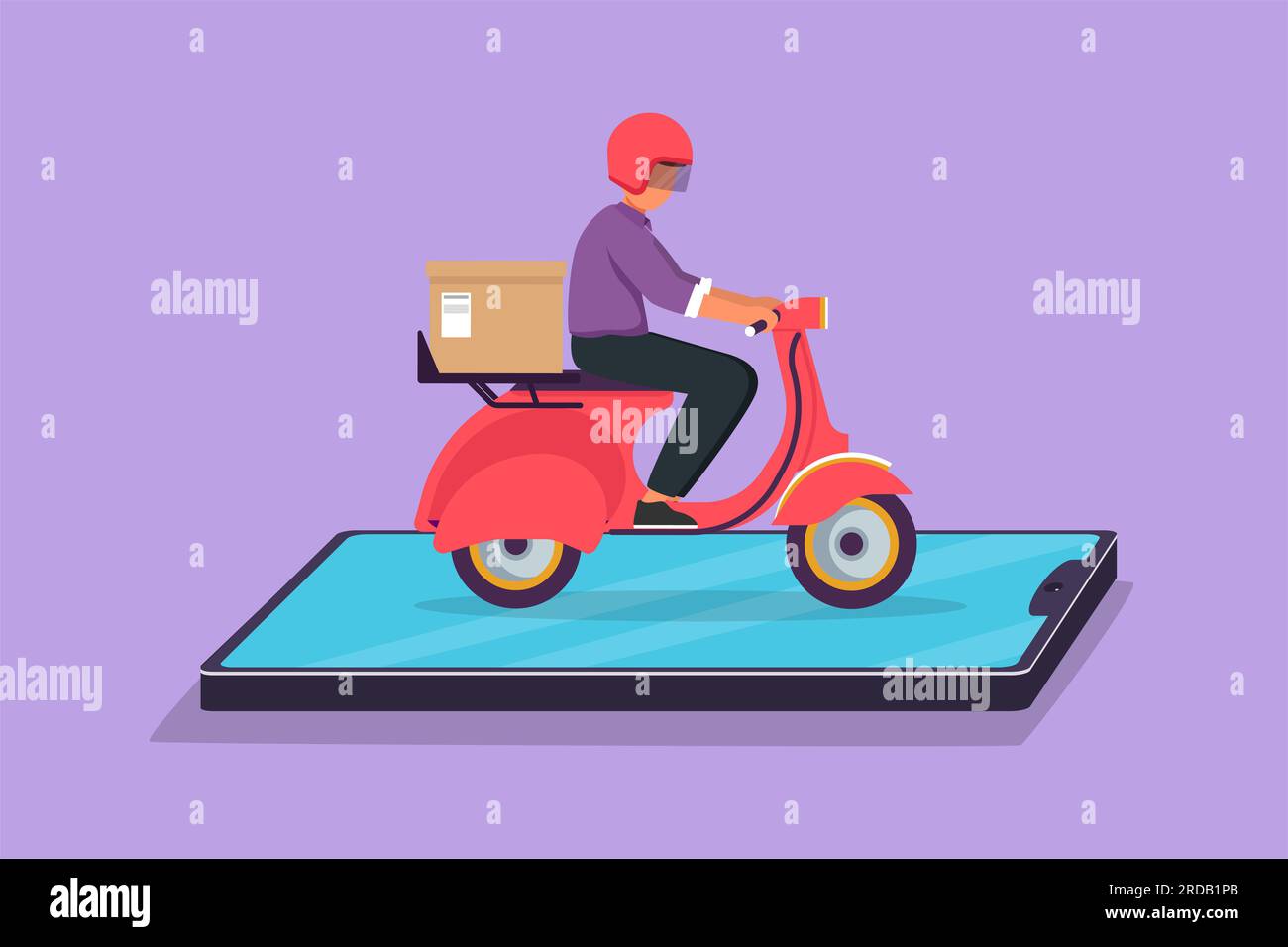 Cartoon flat style drawing male courier deliver packages using scooter ...