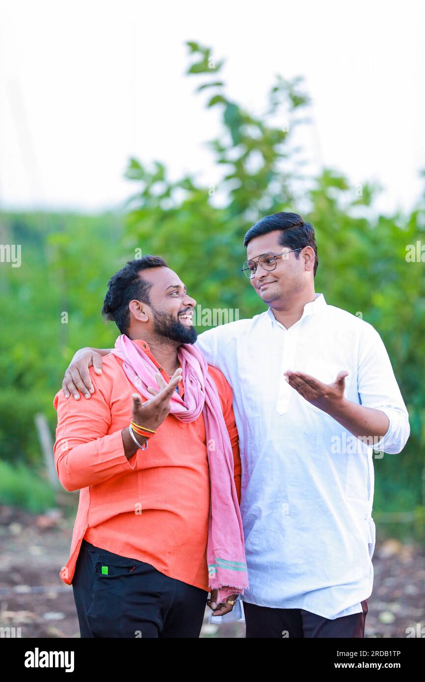 two indian farmer standing in farm, happy farmer , brothers Stock Photo ...