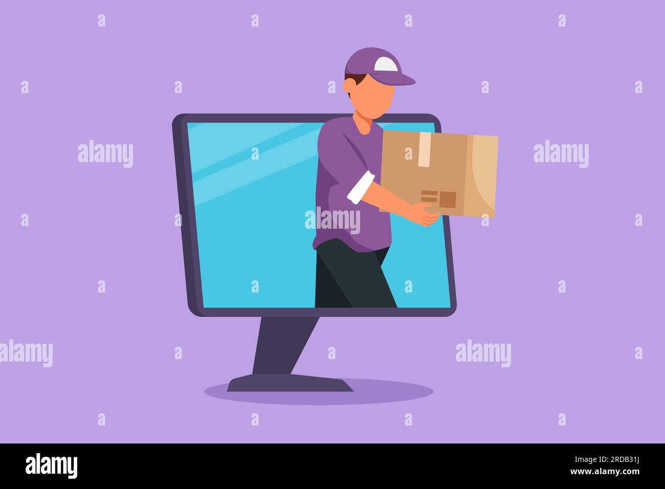 Graphic flat design drawing male courier delivers box package and ...