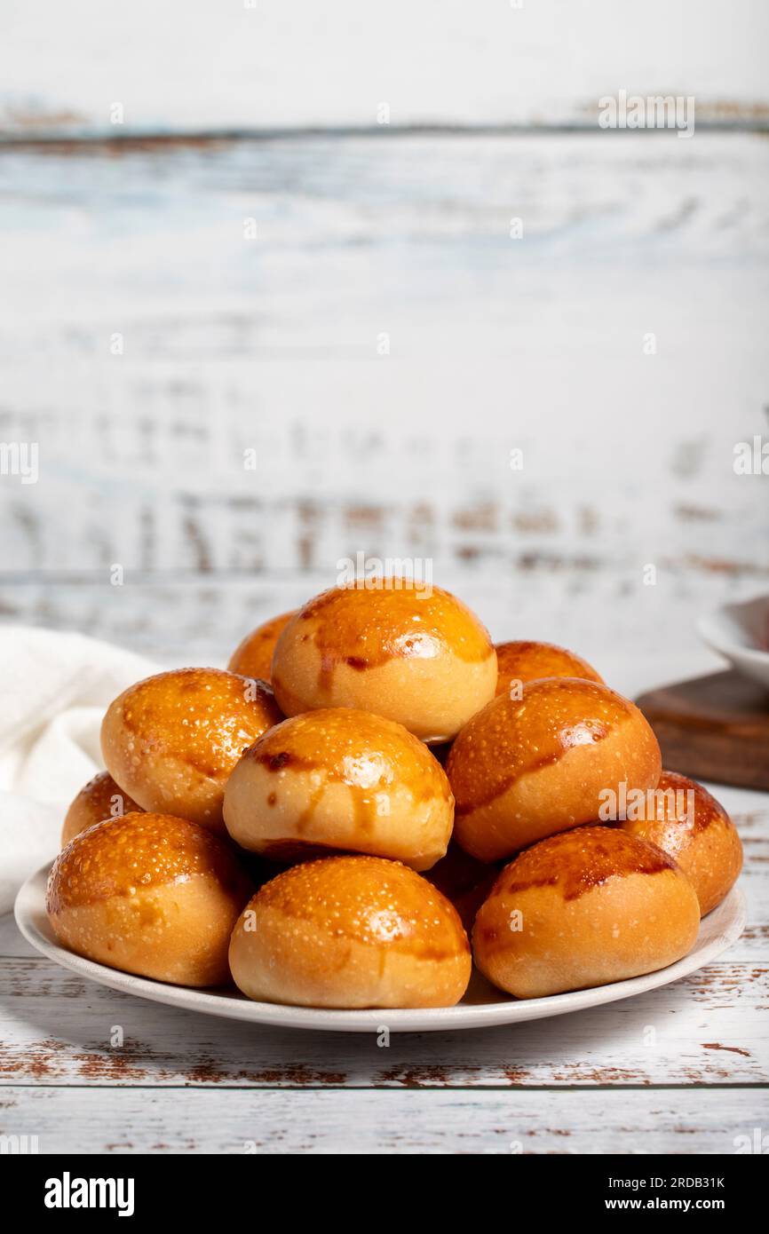 Turkish little pogaca. traditional flavors. Pogaca on wooden background ...