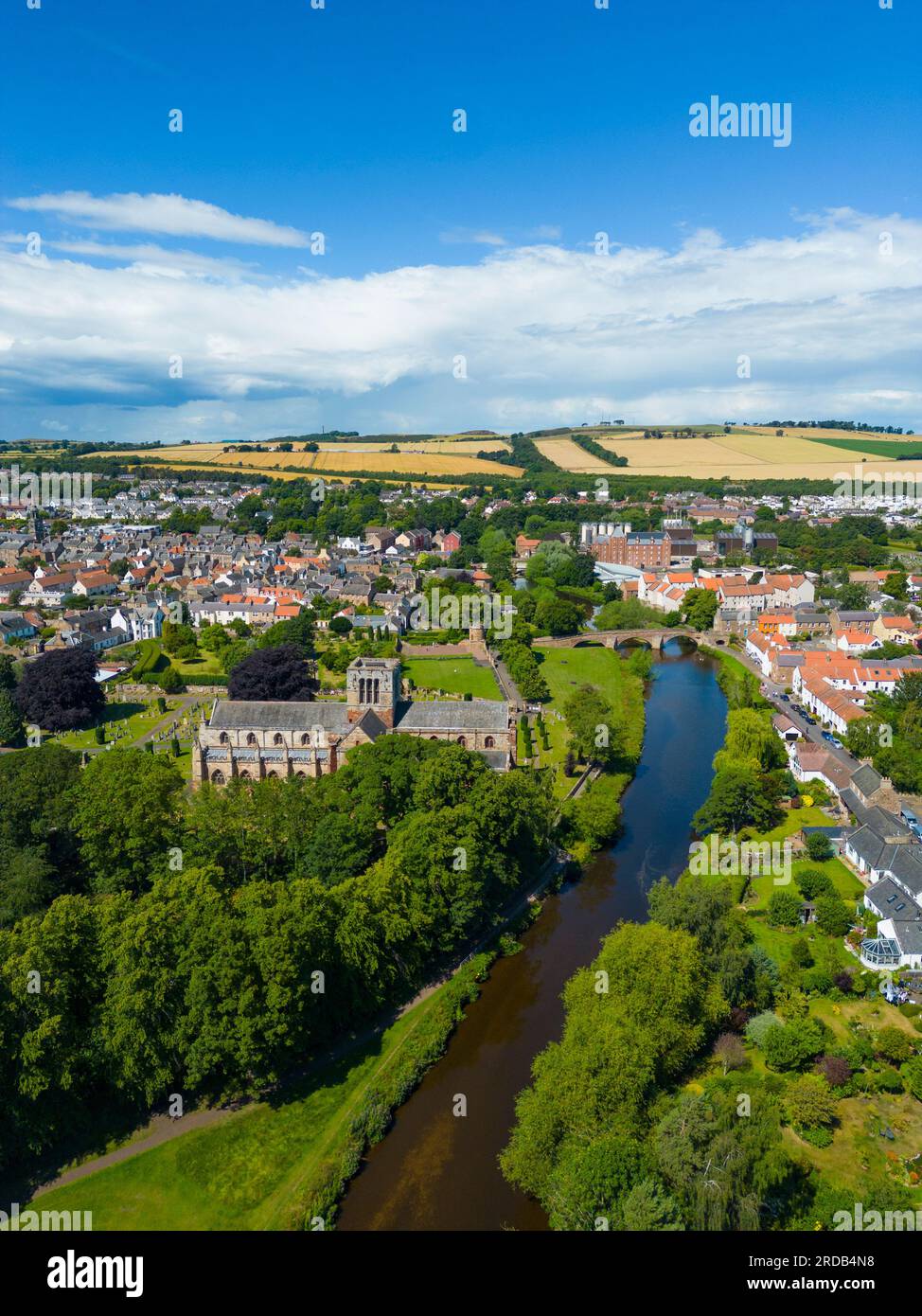 Aerial view of Haddington town on the River Tyne in East Lothian ...