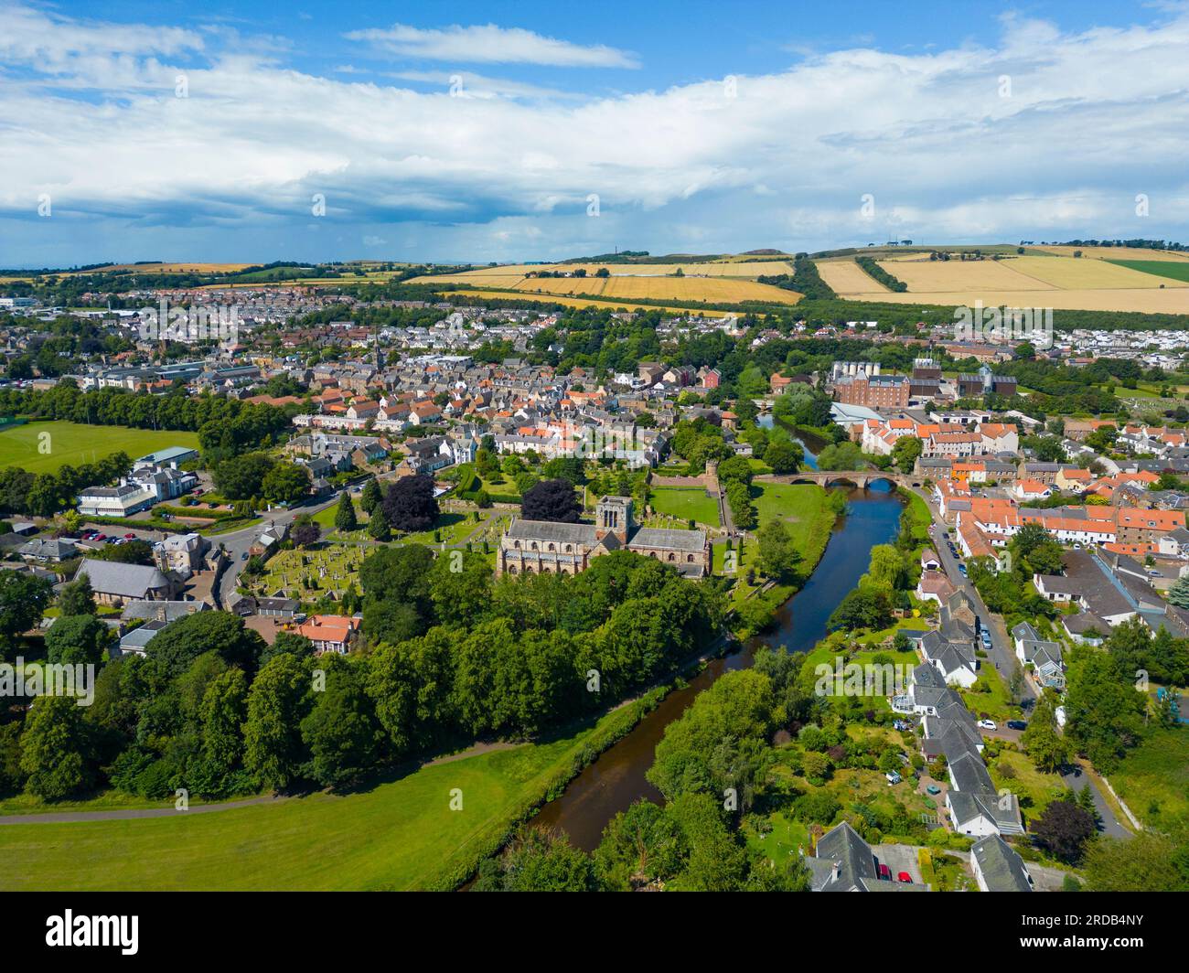 Aerial view of Haddington town on the River Tyne in East Lothian ...