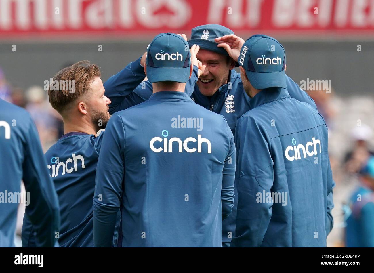 England's Stuart Broad gets flicked by his team-mates before day two of ...