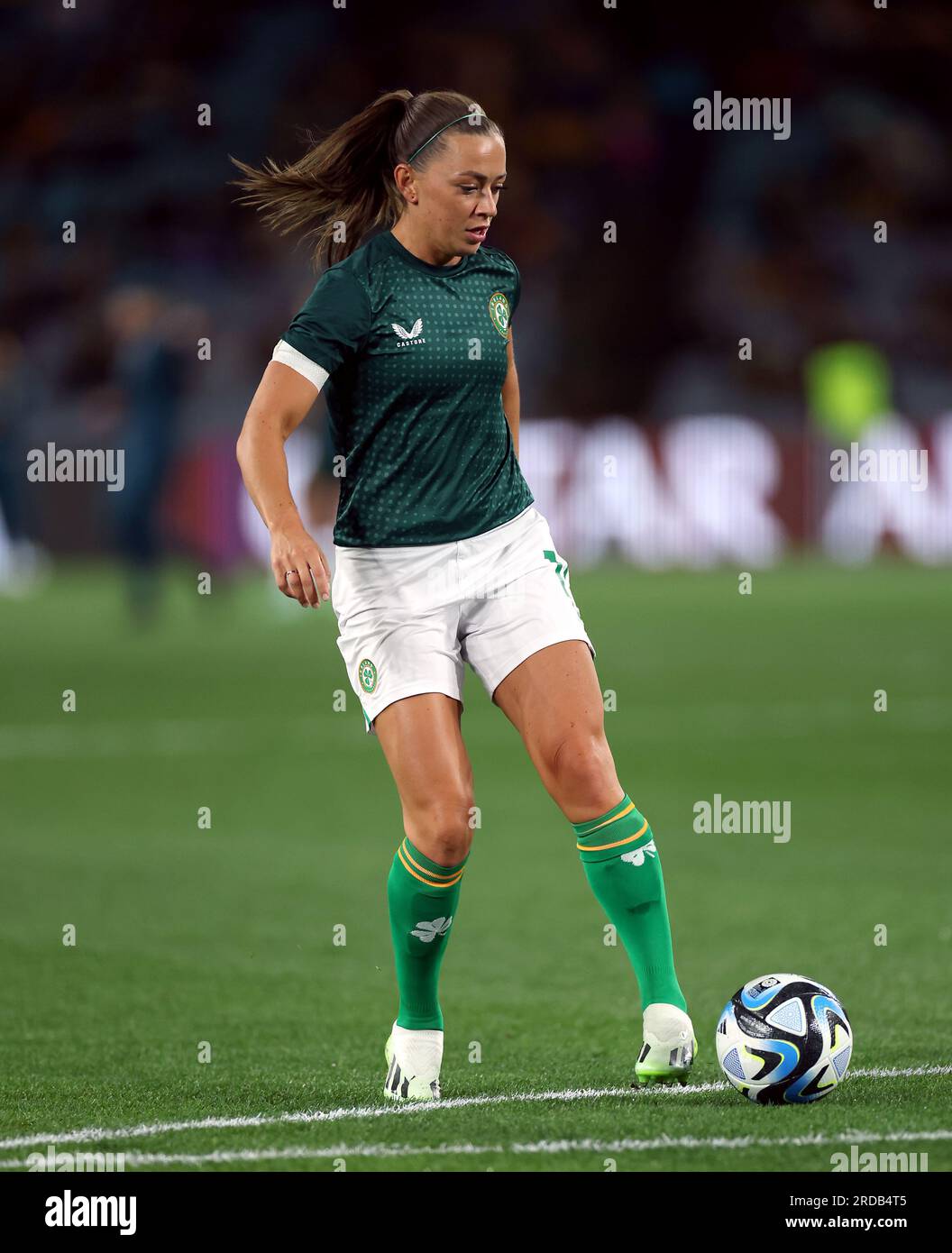 Republic of Ireland's Katie McCabe warms up on the pitch before the ...