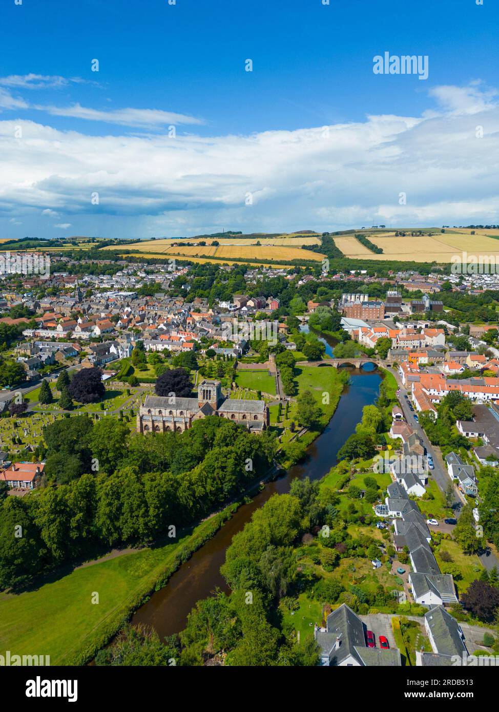 Aerial view of Haddington town on the River Tyne in East Lothian ...