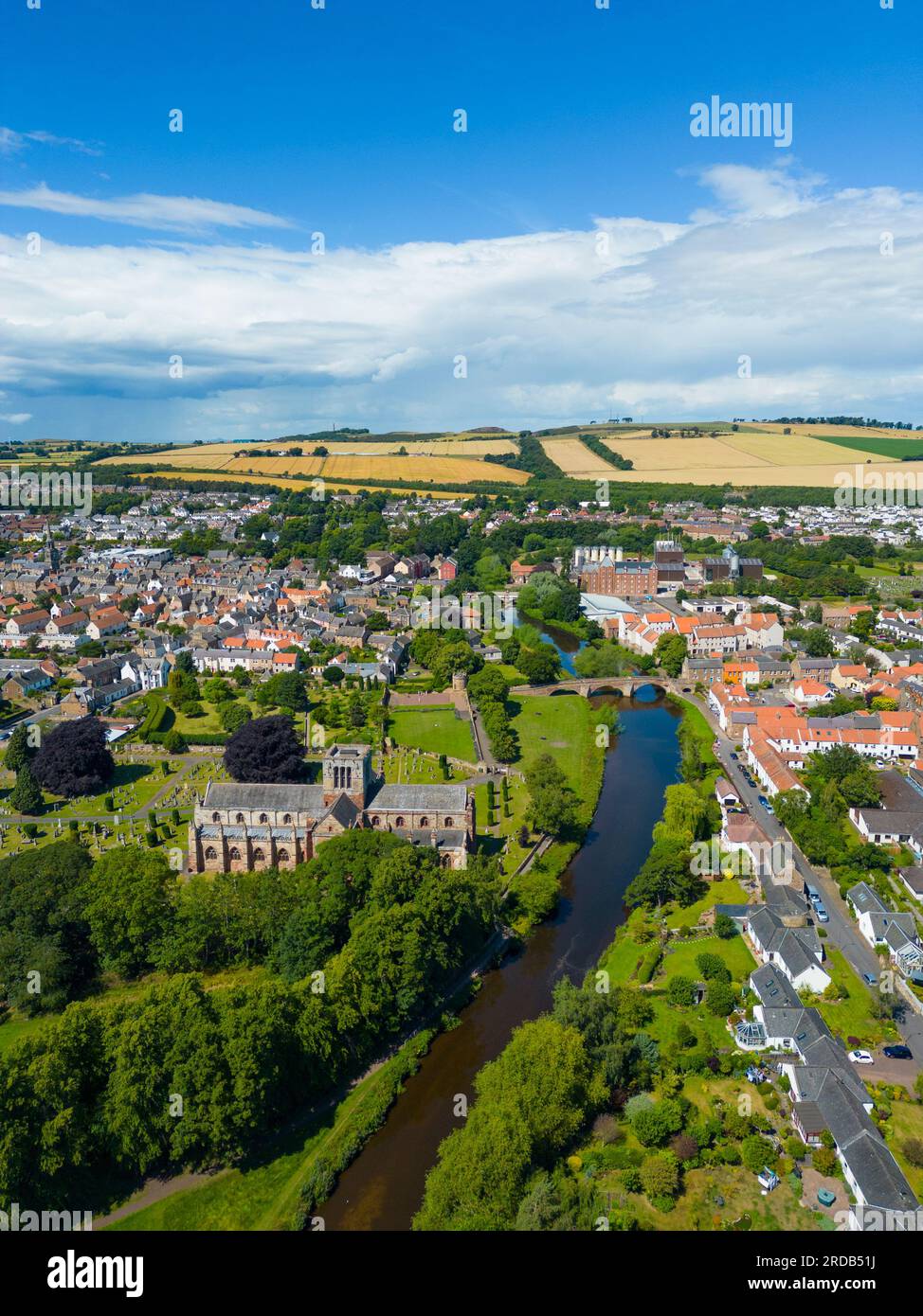 Aerial view of Haddington town on the River Tyne in East Lothian ...