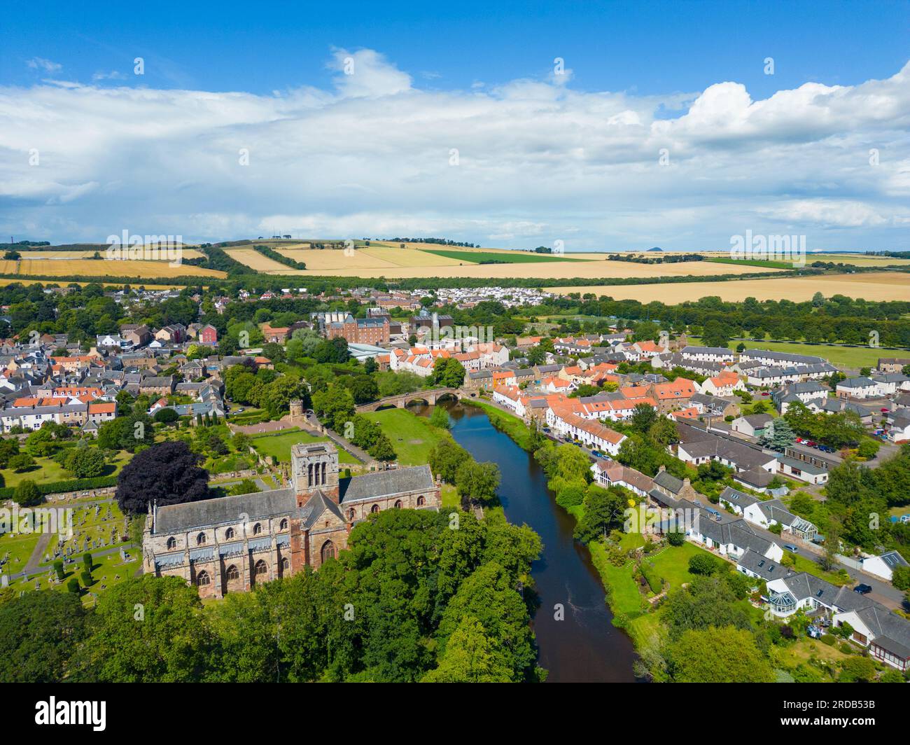 Aerial view of Haddington town and St Mary’s Parish Church on the River ...