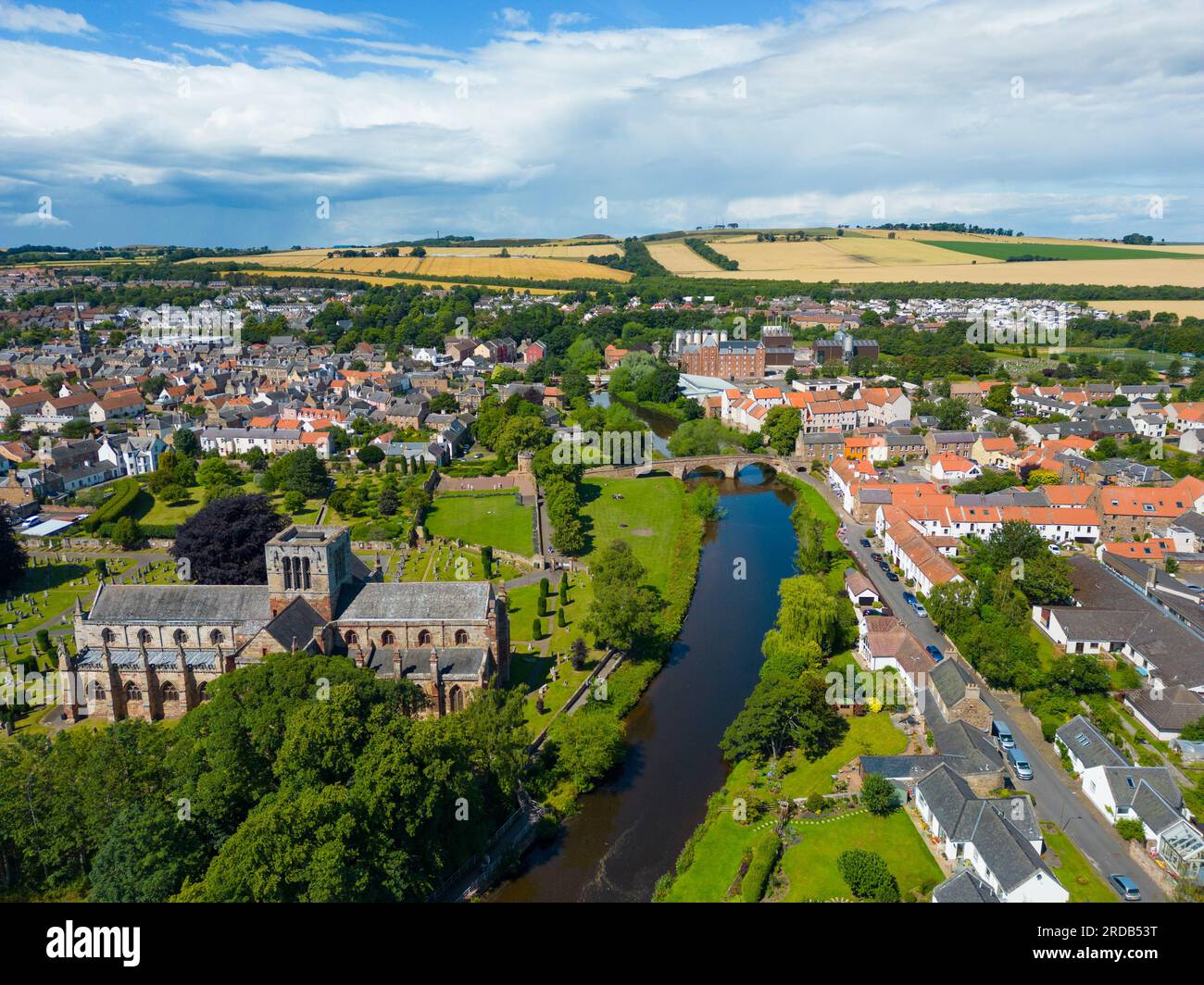 Aerial view of Haddington town and St Mary’s Parish Church on the River ...