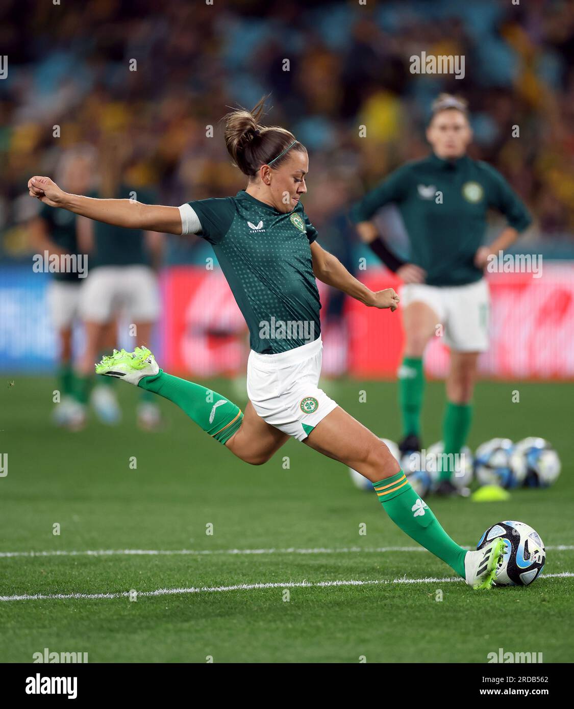 Republic of Ireland's Katie McCabe warms up on the pitch before the ...