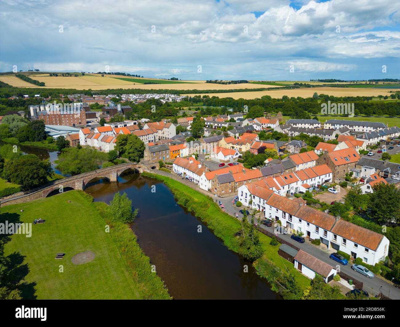 Aerial view of Haddington town and Nungate Bridge at Waterside on the ...