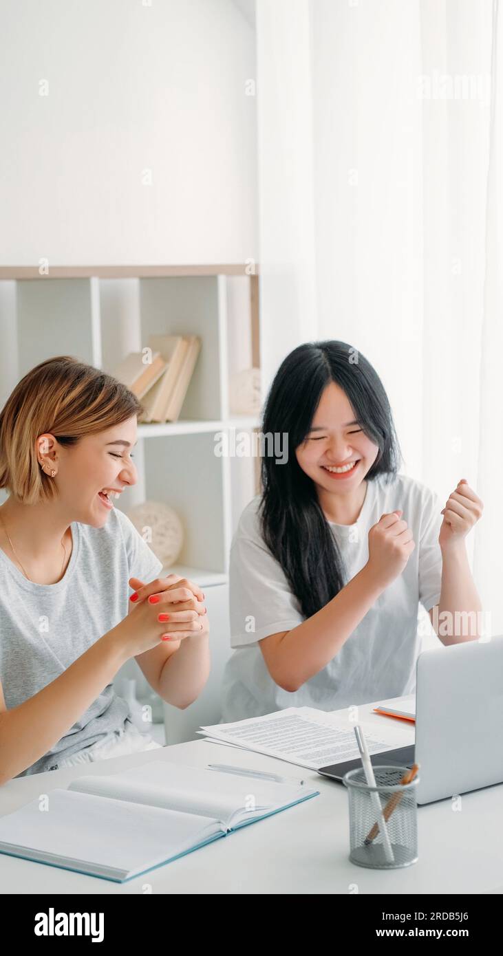 Project success work celebration women office Stock Photo - Alamy