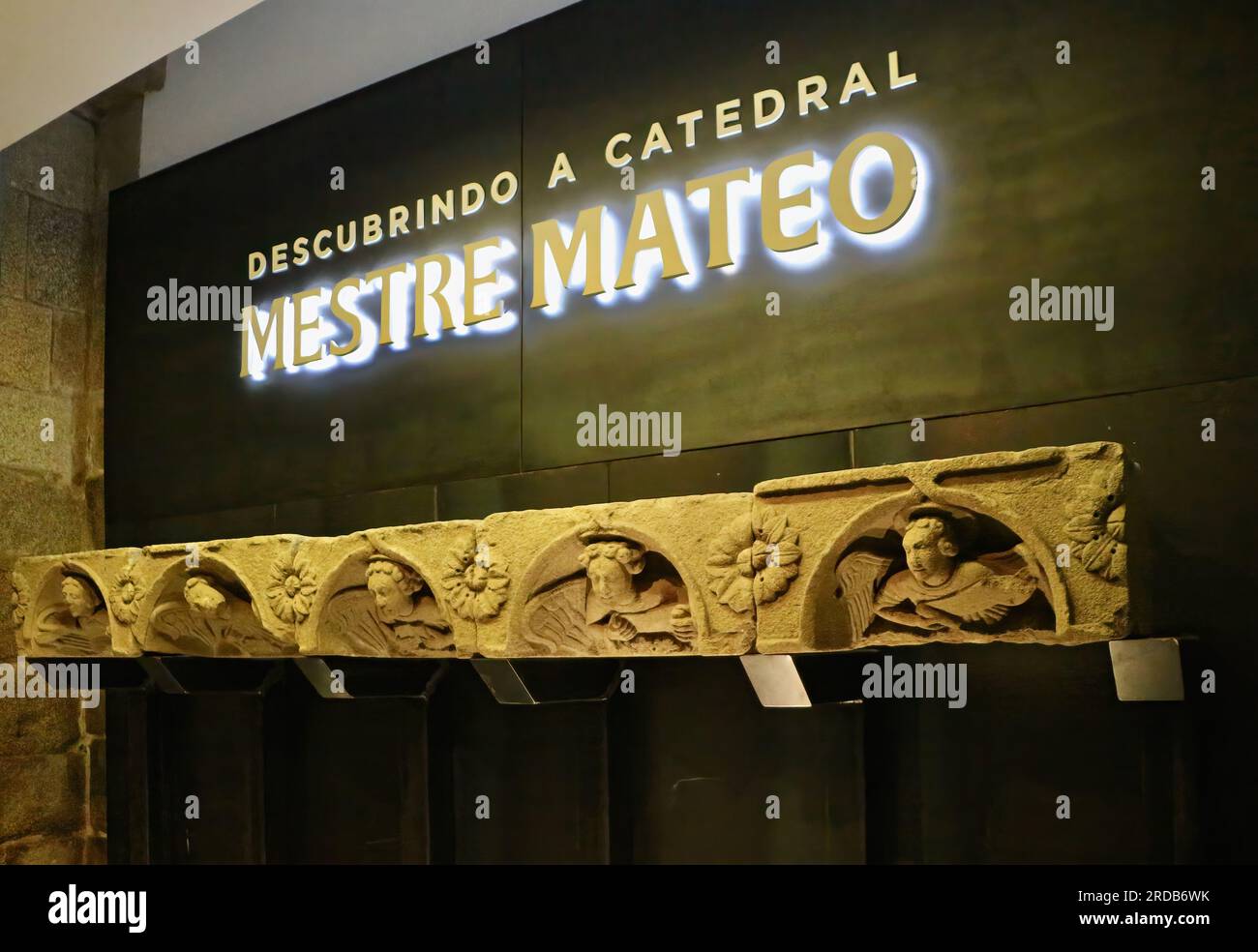 Sign for the medieval sculptor Maestro Mateo exhibition space in the ...