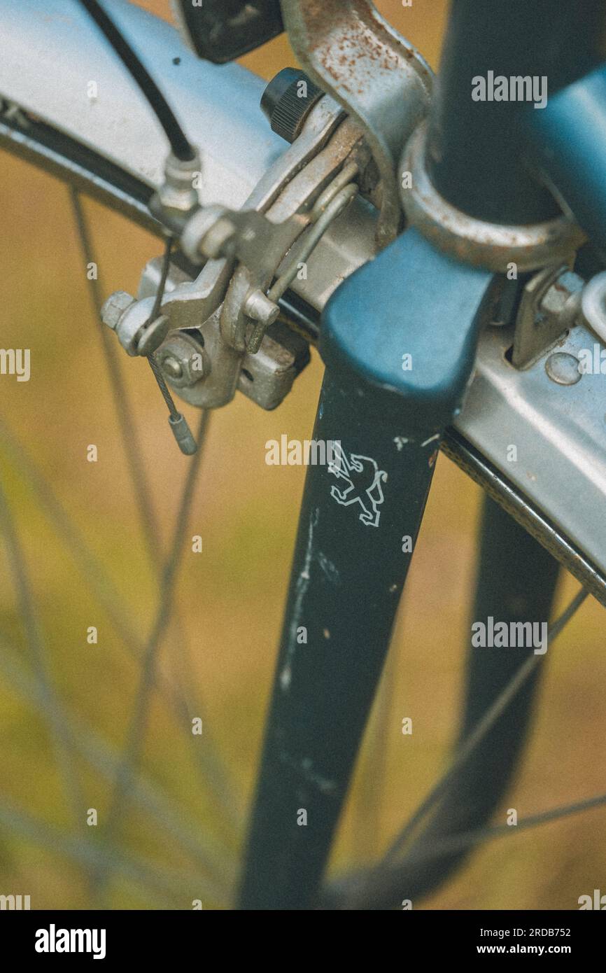 Vintage Peugeot Blue and White Bicycle from the 1970s Stock Photo - Alamy