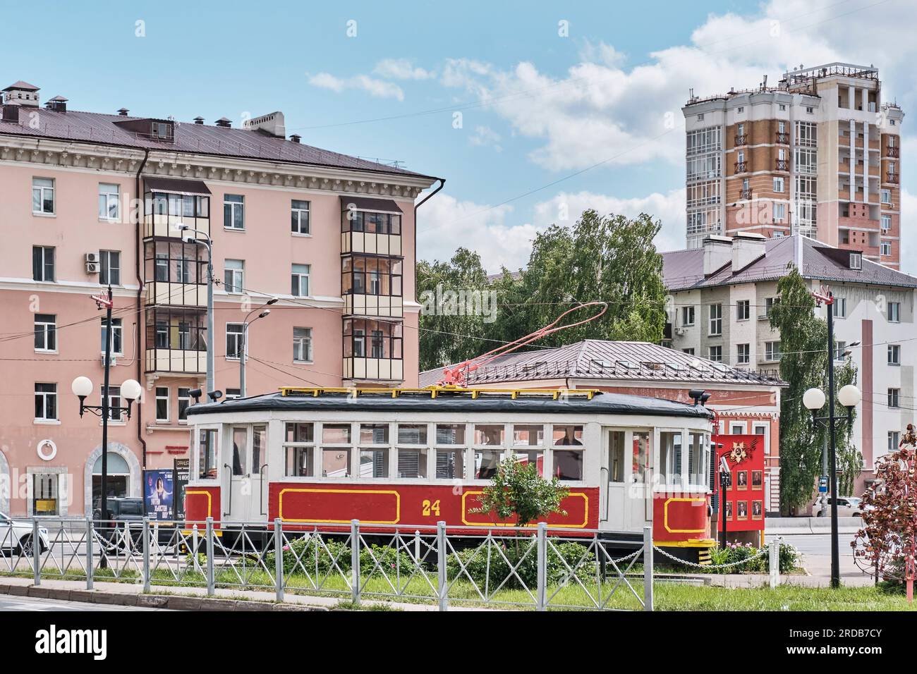 Vintage tram in Tram Museum outdoors, Kazan, Russia. Motorized wagon by ...