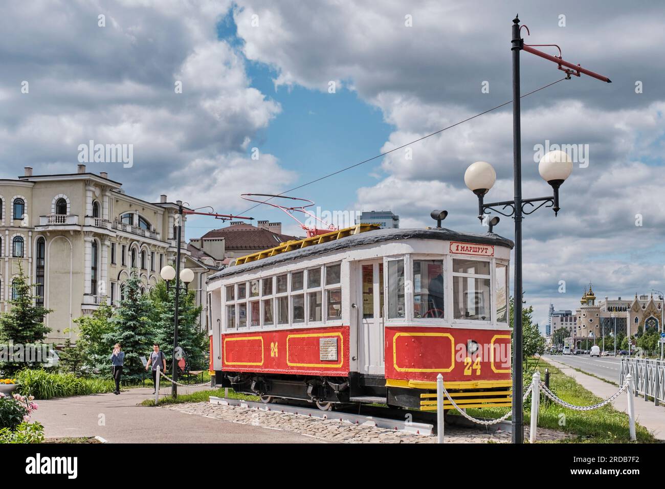 Vintage tram in Tram Museum outdoors, Kazan, Russia. Motorized wagon by ...