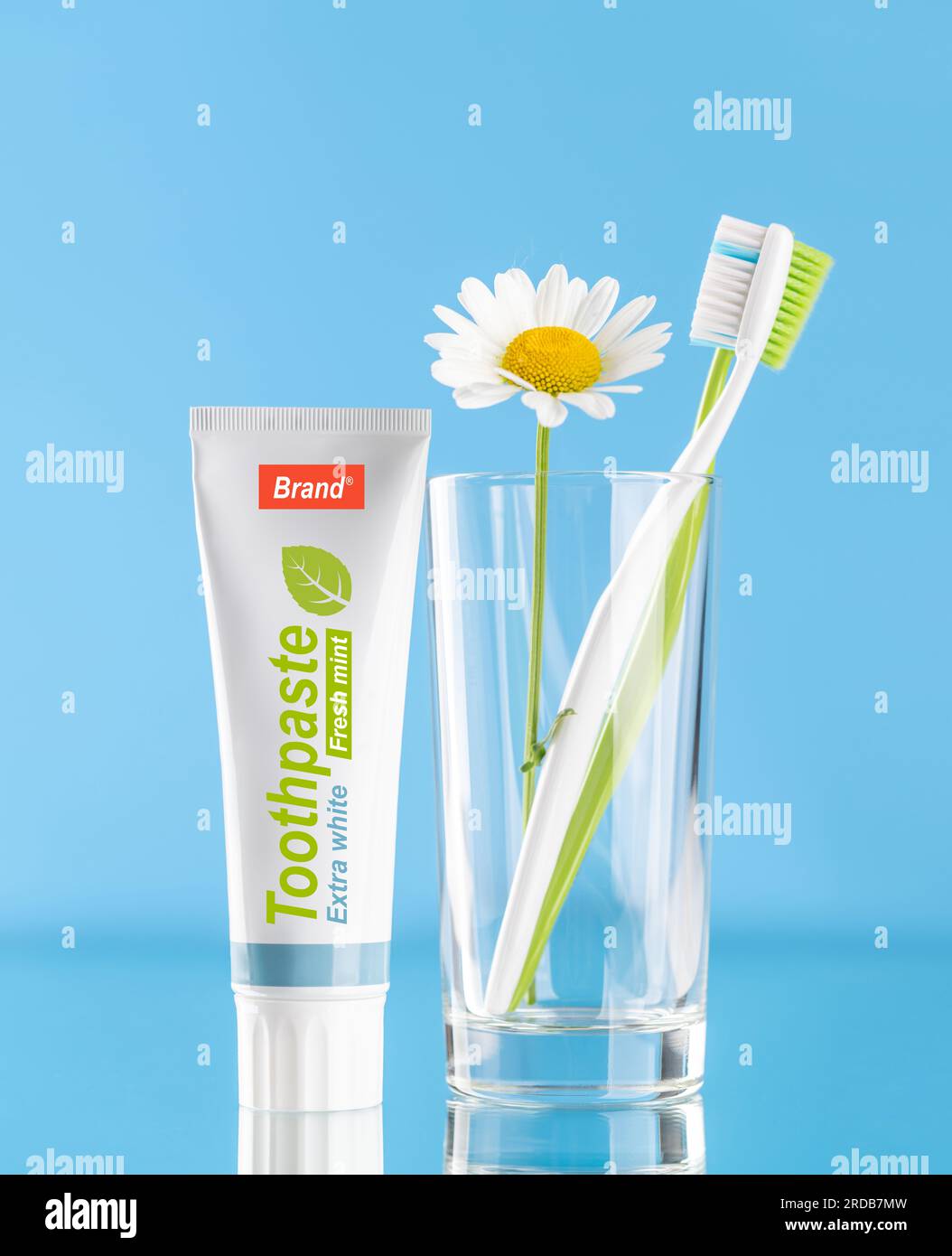 A clean and refreshing image featuring toothpaste and toothbrushes ...