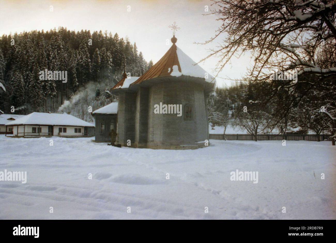 Tarcau Monastery, Neamt County, Romania, 1999. Exterior view of the ...