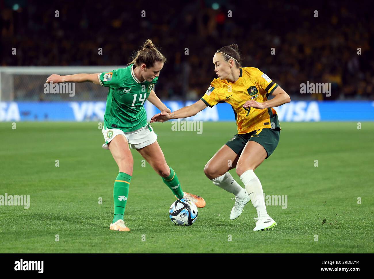 Republic of Ireland's Heather Payne (left) and Australia's Caitlin ...