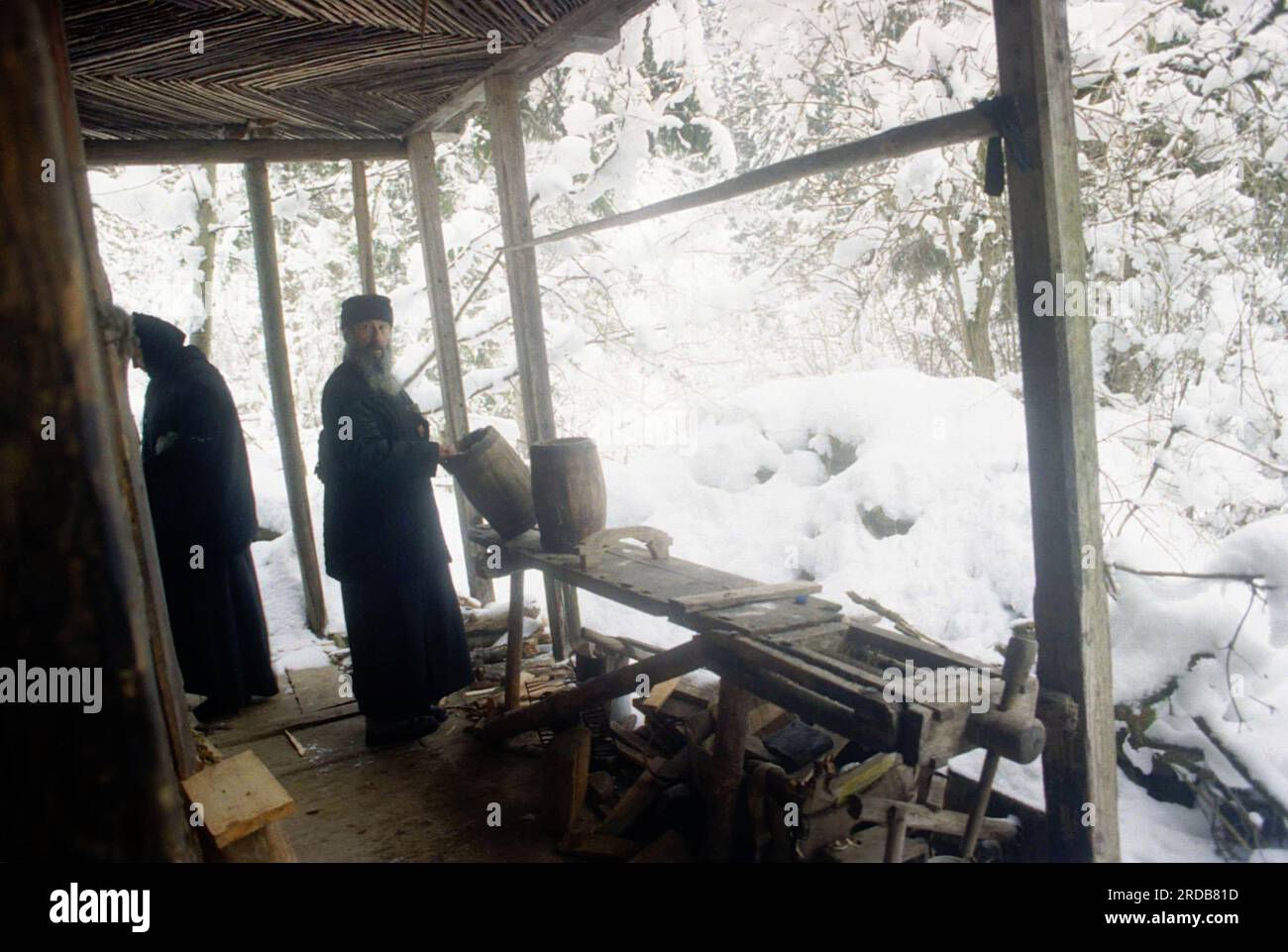 Tarcau Monastery, Neamt County, Romania, 1999. A monk and a nun on the ...