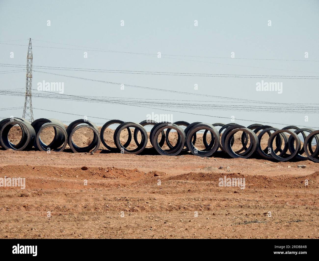 preparations of large water pipe parts in place in Suez Cairo highway ...