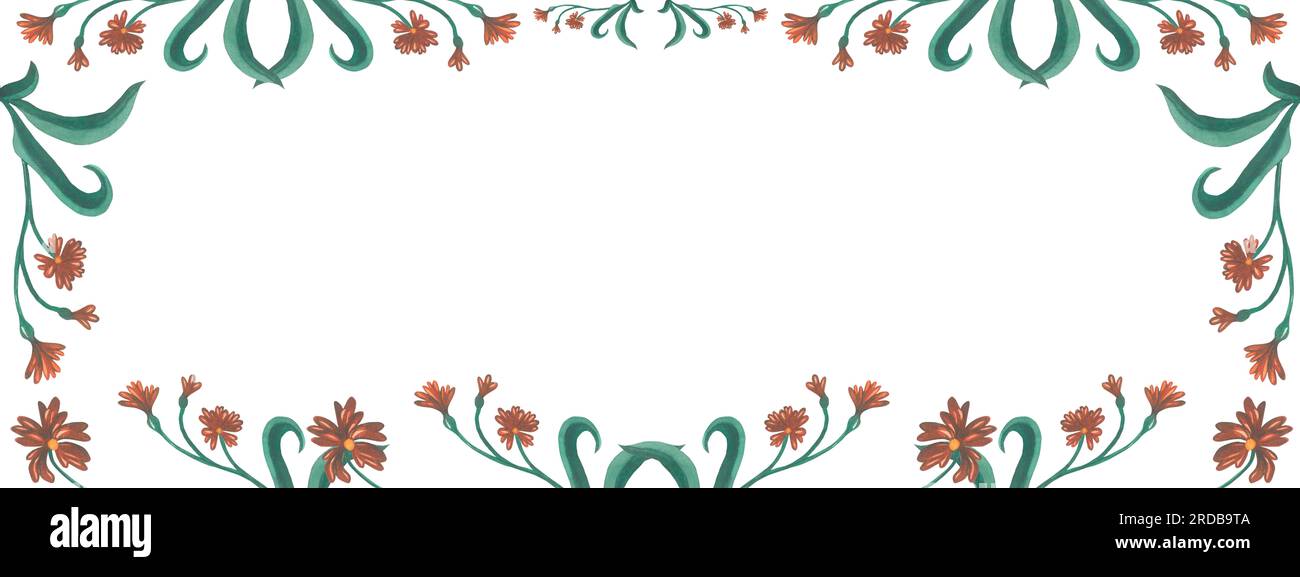 Rectangular frame of flowers in medieval style. The watercolor ...