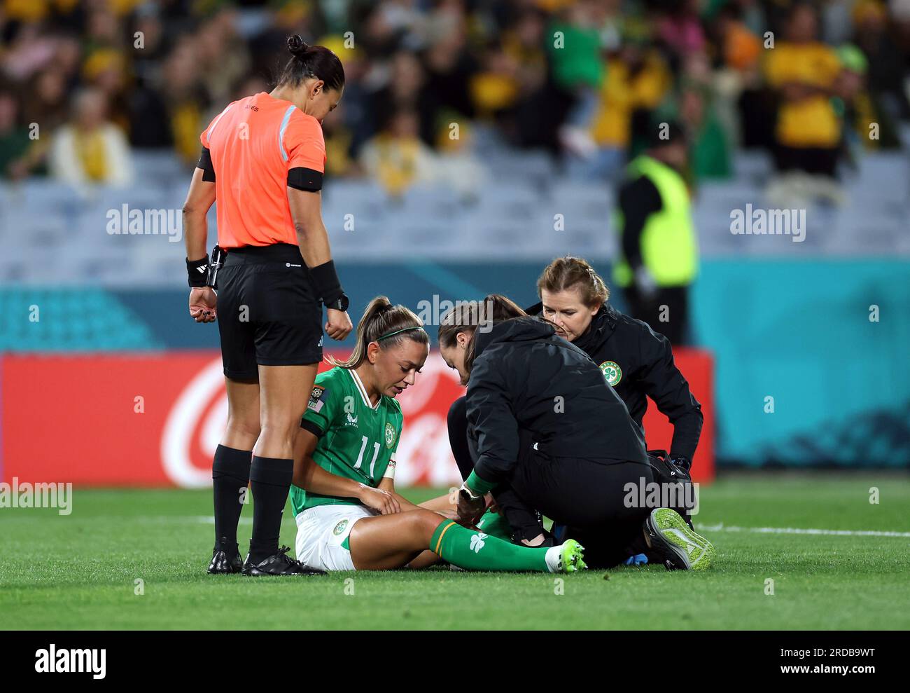 Republic of Ireland's Katie McCabe picks up an injury during the FIFA ...