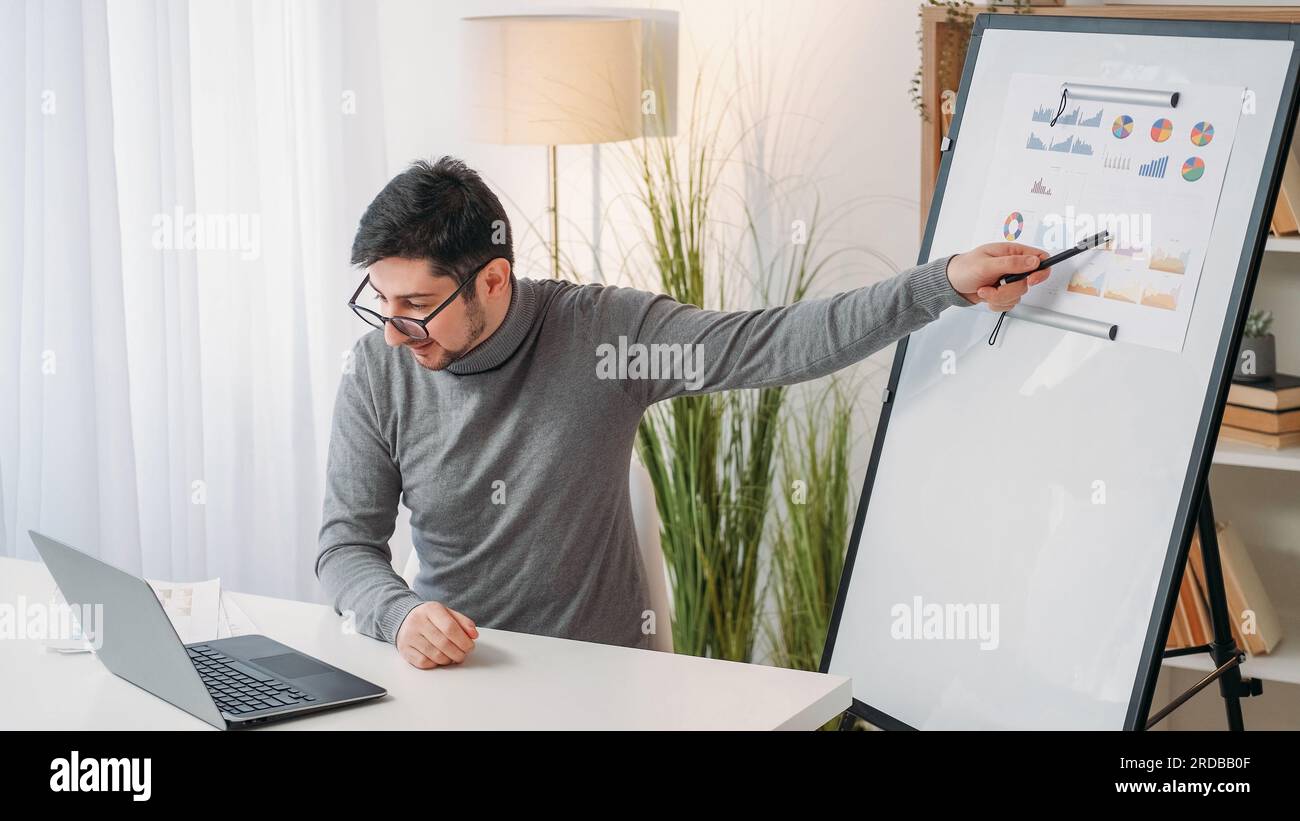 Statistics presentation data analytics man graphs Stock Photo - Alamy