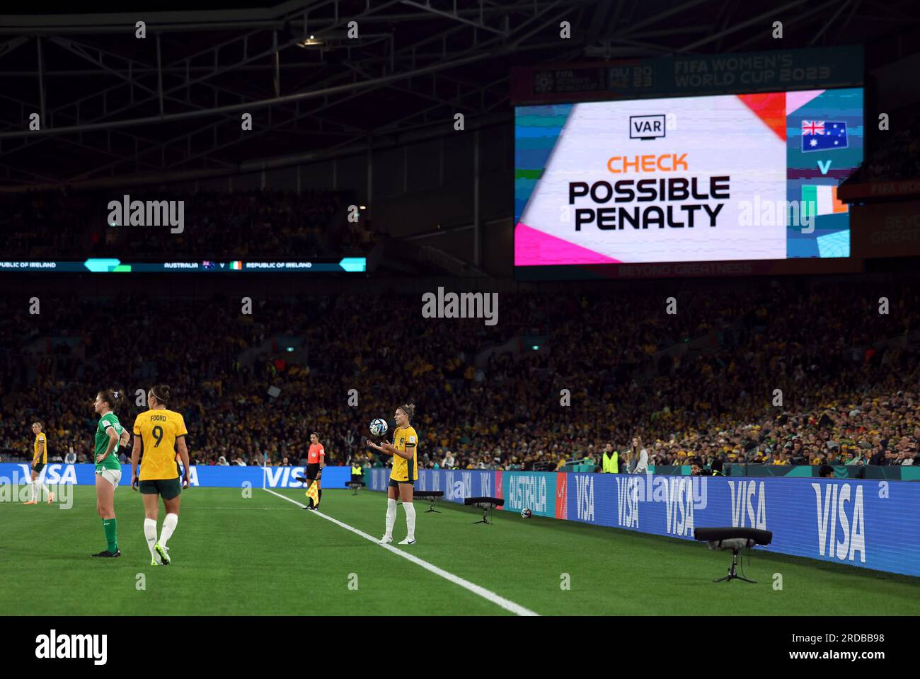 A big screen signals a VAR check for a possible penalty during the FIFA ...