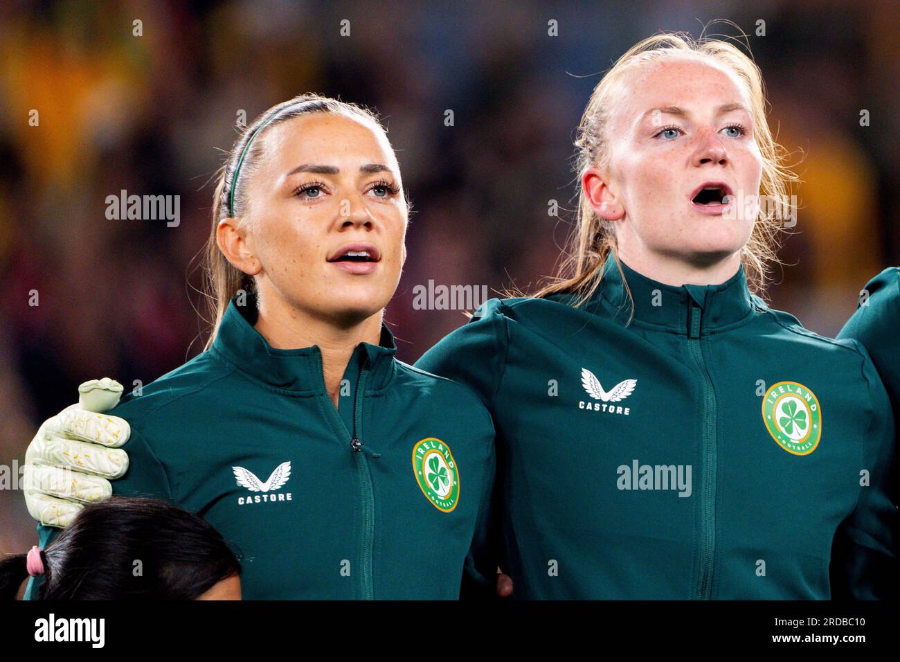 Republic of Ireland's Katie McCabe (left) sings their national anthem ...