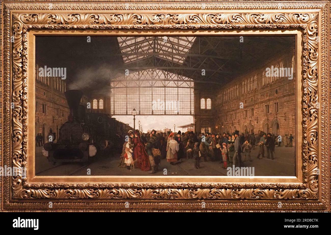 Arrival of a train at Vienna Northwestern Station, oil on canvas, 1875 ...