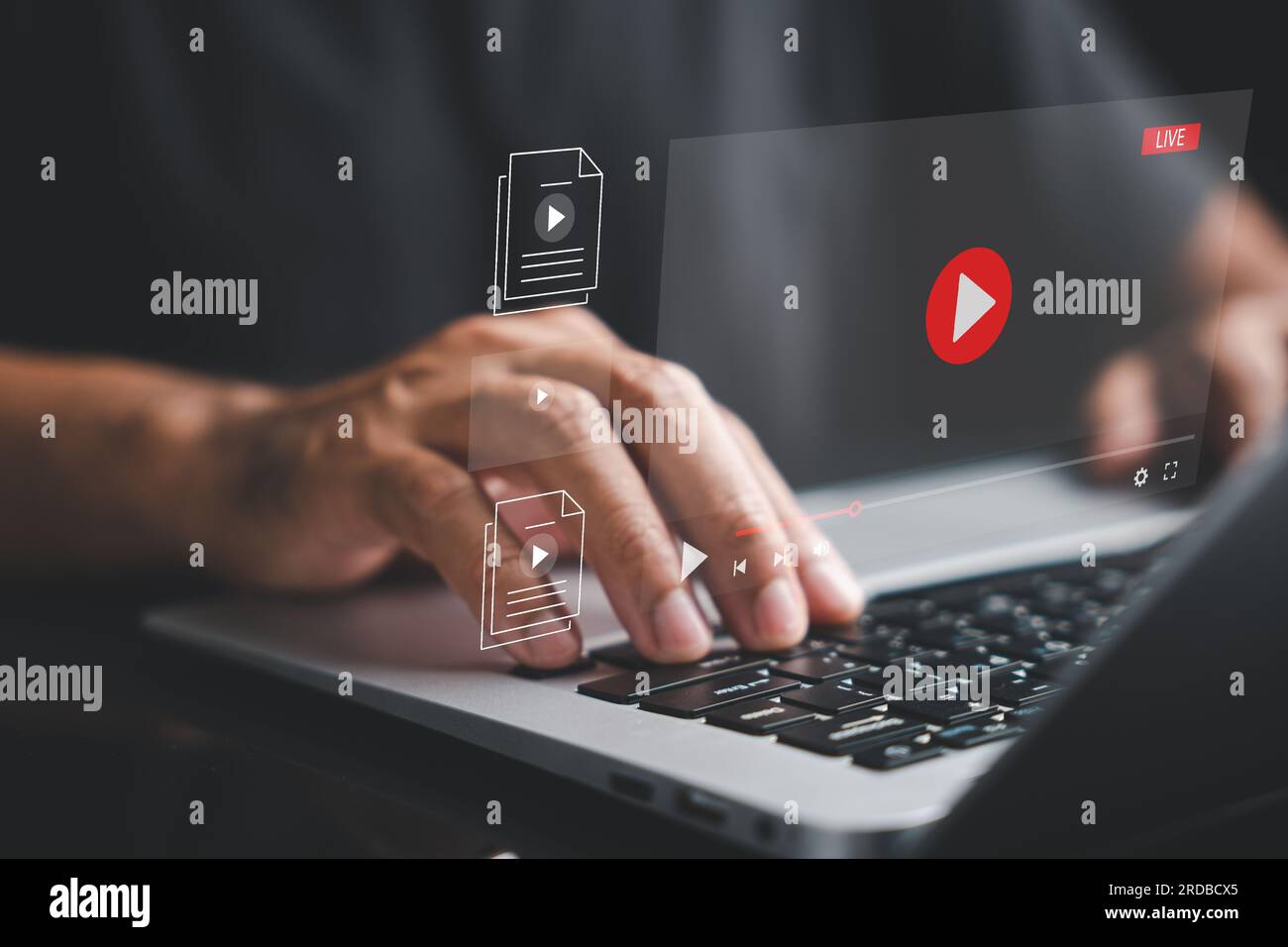 Laptop streaming platform showcasing diverse video content Stock Photo ...