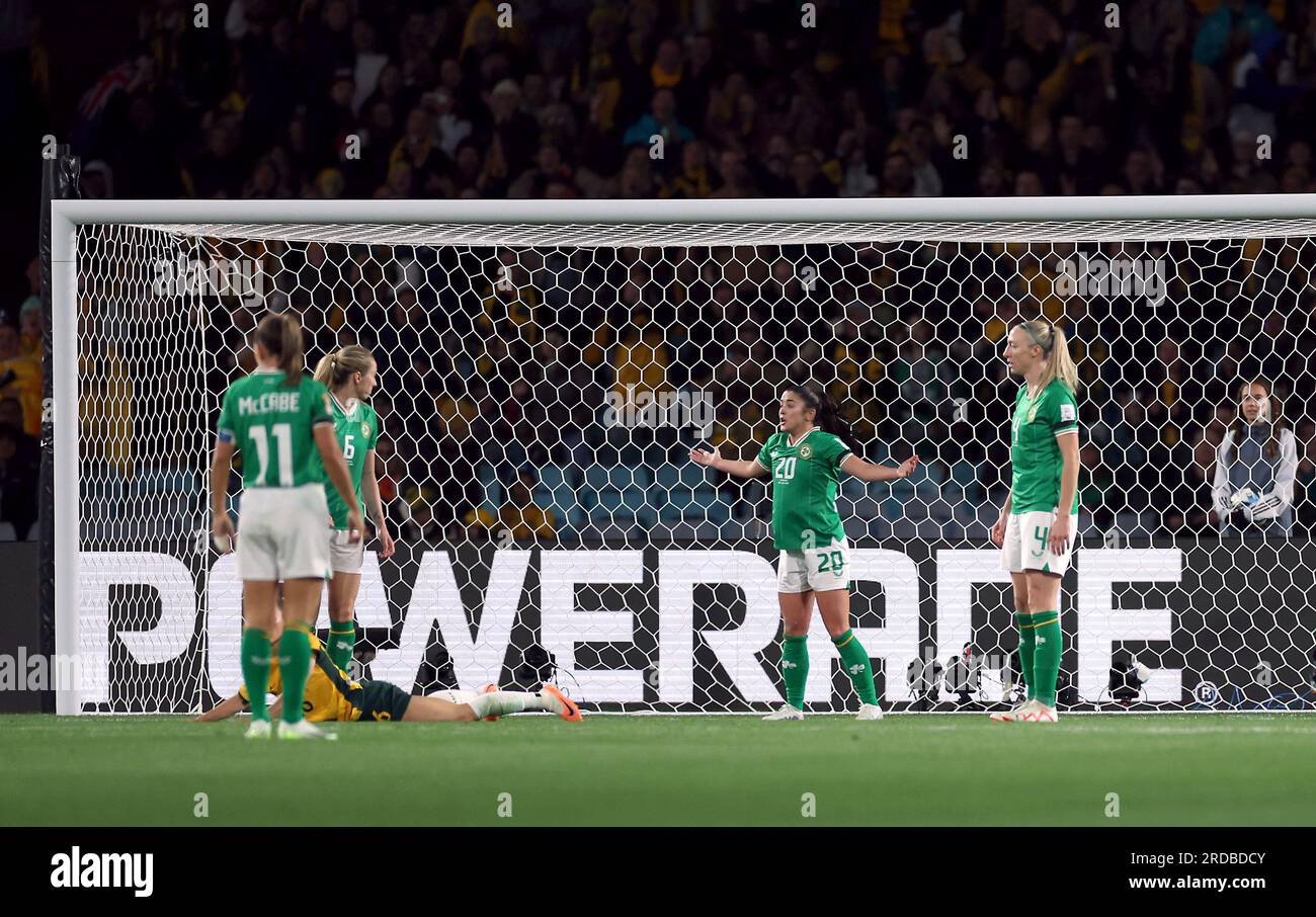 Republic of Ireland's Marissa Sheva (no.20) reacts after she concedes a ...