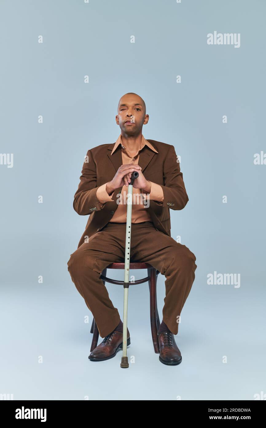 disability, full length of bold african american man with myasthenia ...