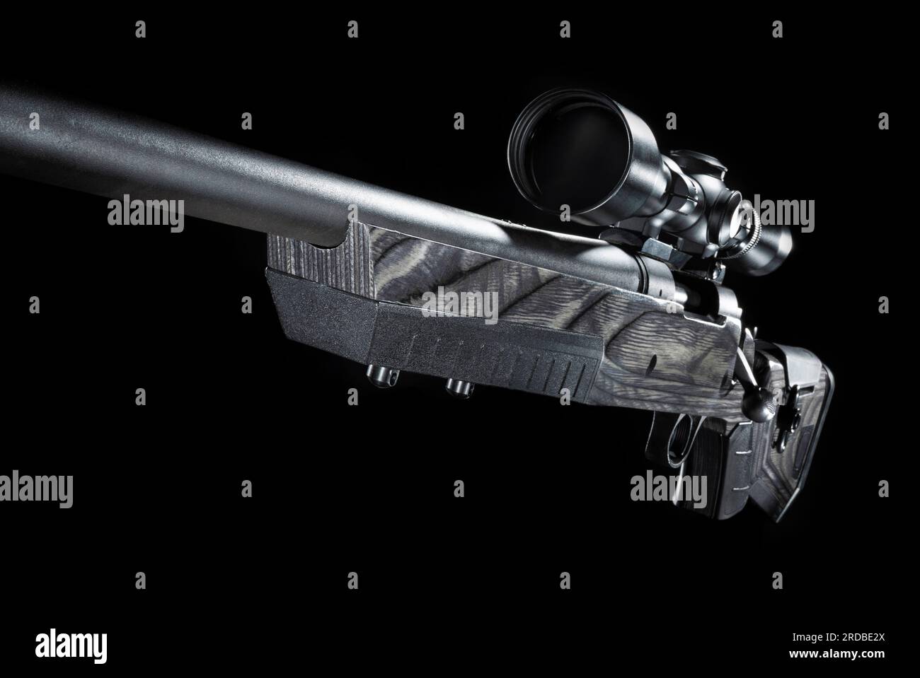 Left handed bolt action rifle with scope on a black background Stock ...