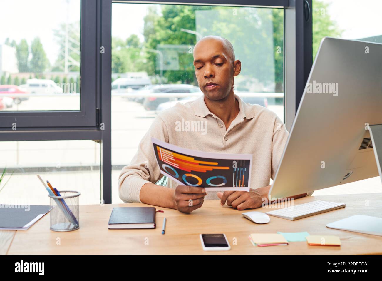 myasthenia disorder, bold african american man at work, dark skinned ...
