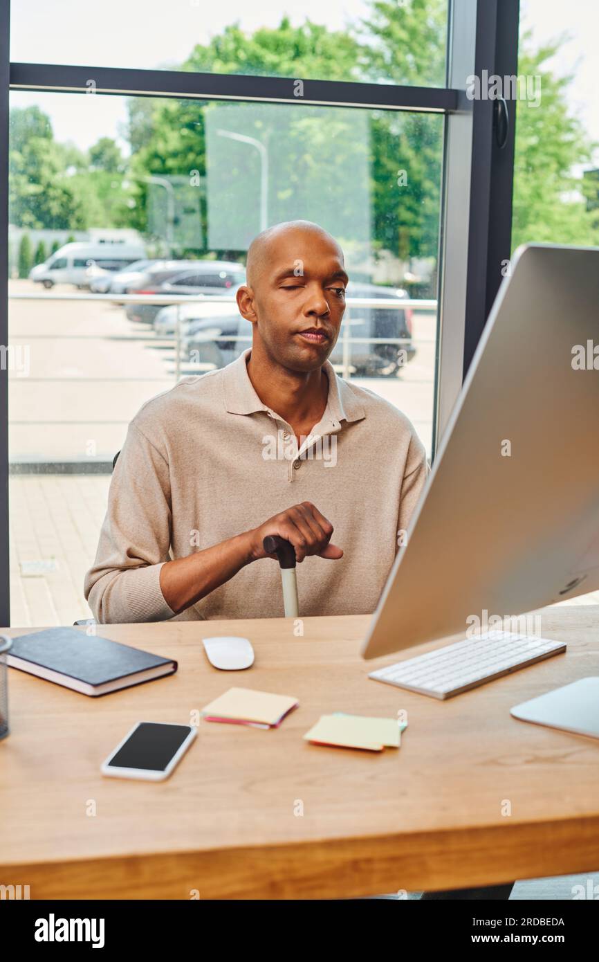 inclusion, bold african american man with myasthenia gravis, dark ...