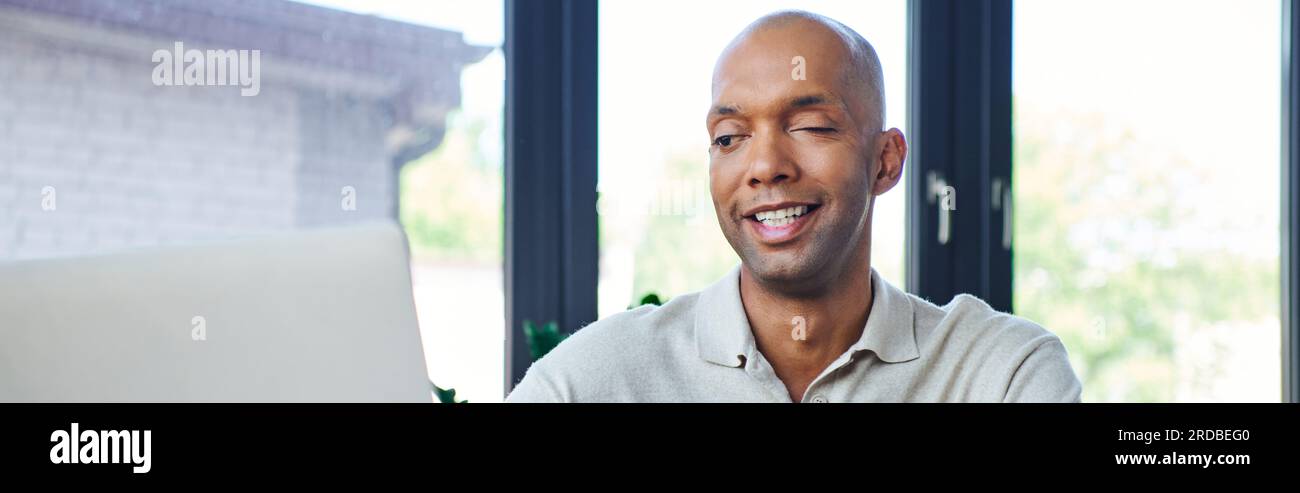 chronic illness, positive african american businessman with eye ...