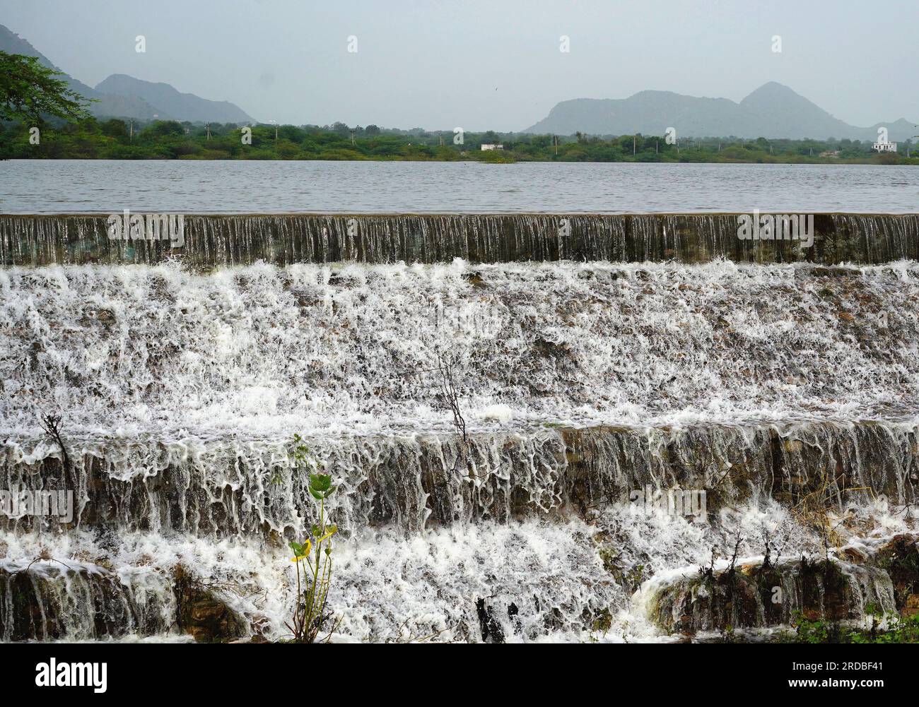 Rajasthan India July 19 2023 A View Of The Lake Overflows After The rajasthan-india-july-19-2023-a-view-of-the-lake-overflows-after-the
