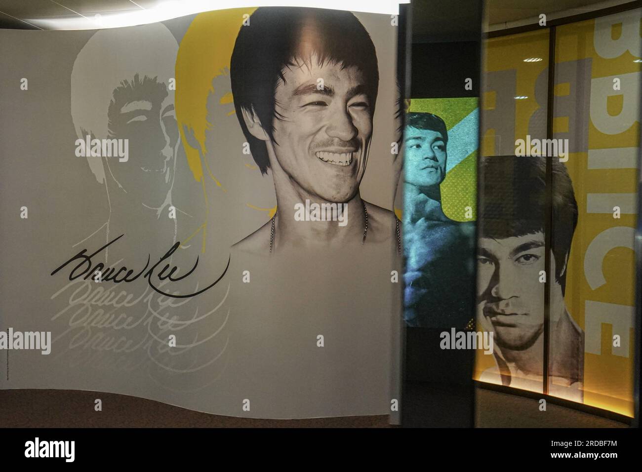 Hong Kong, China. 20 July 2023. Huge posters of Bruce Lee are seen in ...