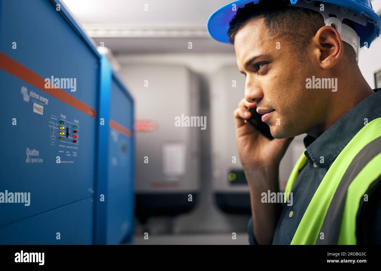 Technology communication on the phone control room working hi-res stock ...